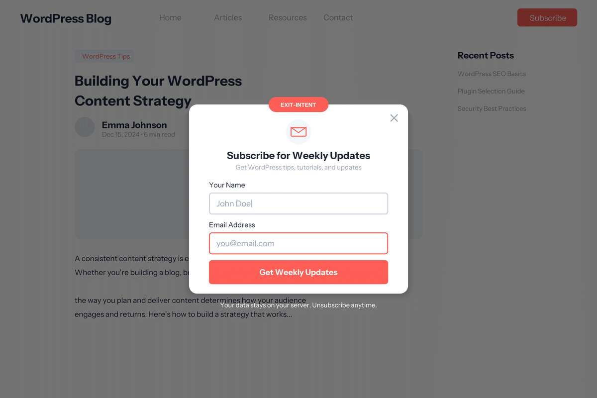 Newsletter Plugin Popups - WordPress Subscription Integration